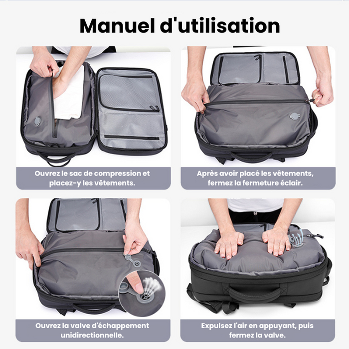 Sac a Dos Cabine Noir Compression Sous Vide | Sac-Cabine™