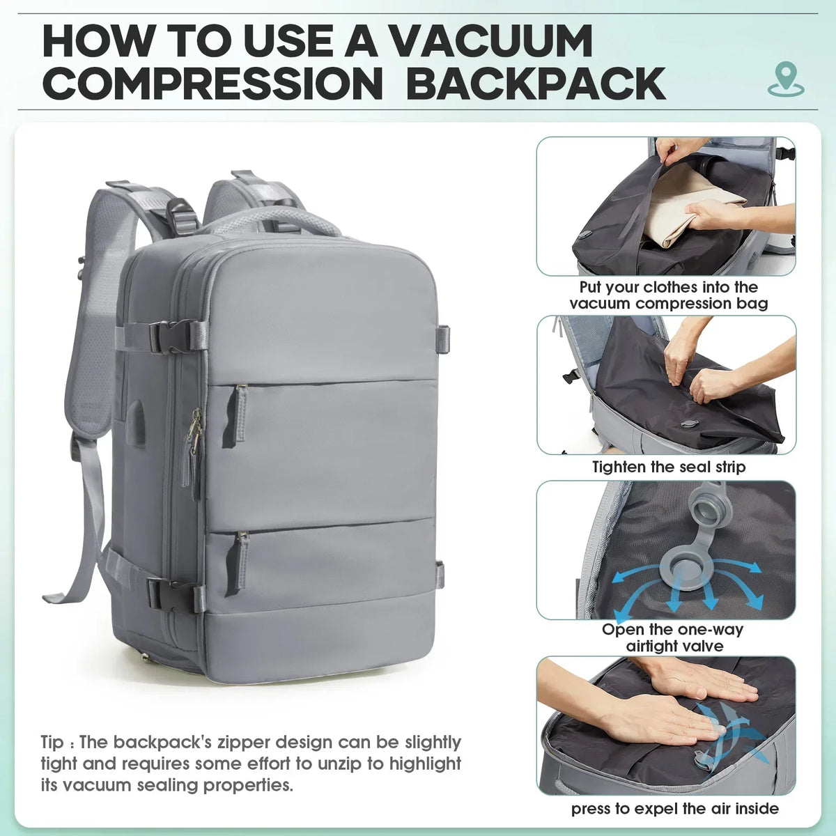 Sac a dos compression sous vide | Sac-cabine™